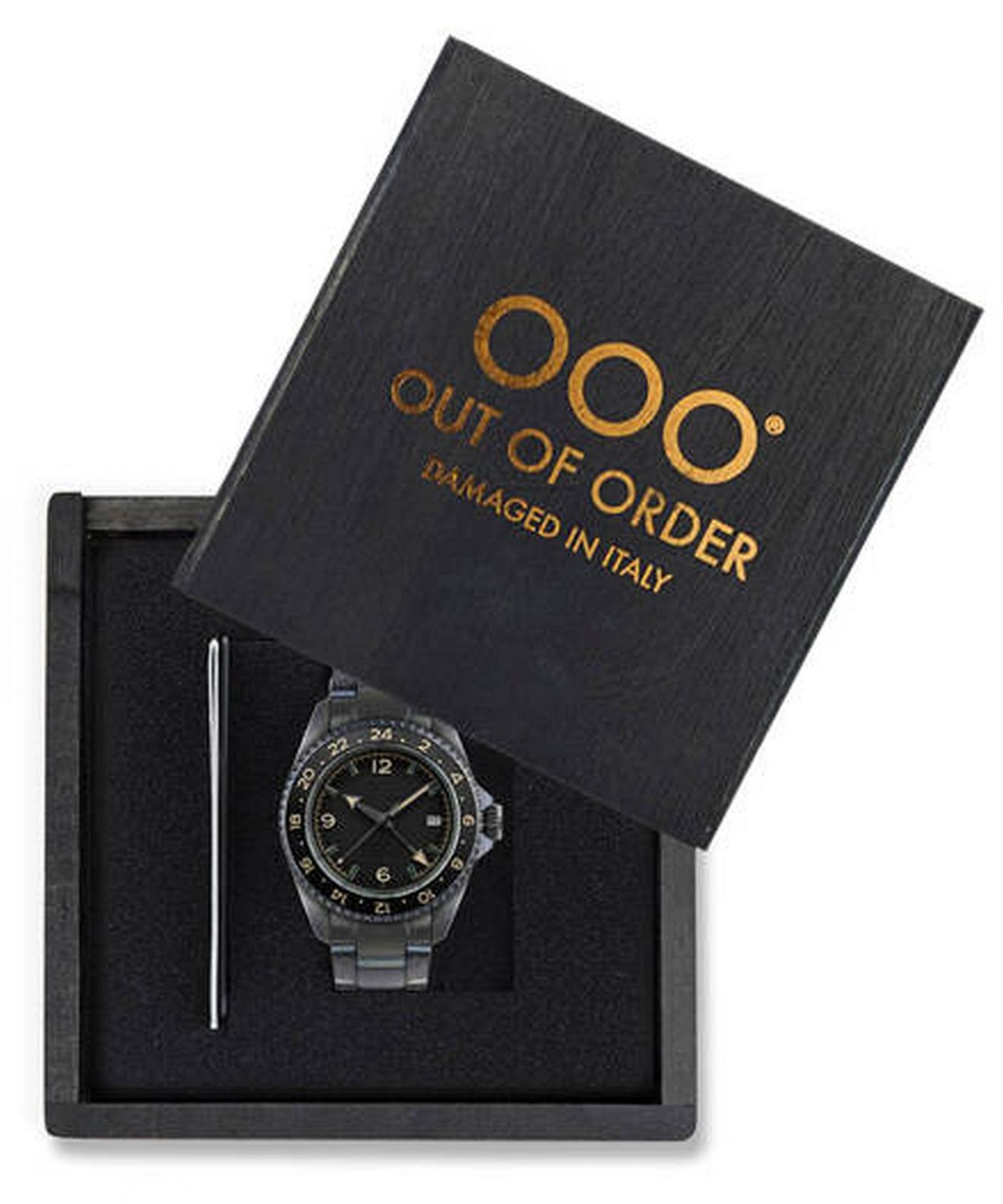 Out Of Order OOO.001-24.NE - Black Trecento Swiss Automatic GMT Watch ...
